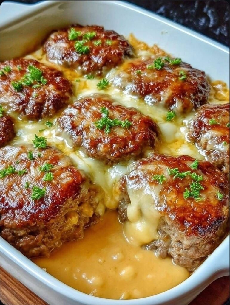 Galettes de viande hachée gratinées en sauce crémeuse – ispasol.com